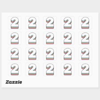 Number 2 Two Cute Rainbow Birthday Numbers Square Sticker | Zazzle