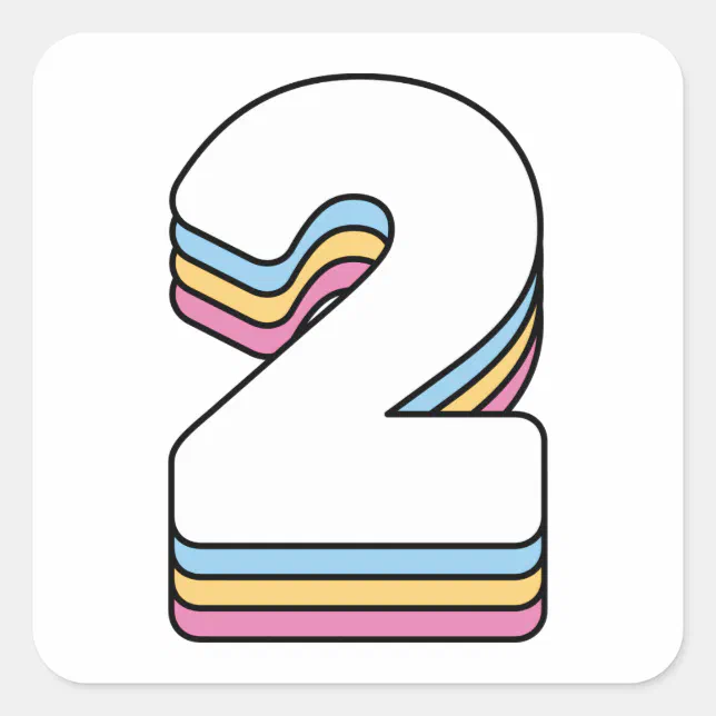 Number 2 Two Cute Rainbow Birthday Numbers Square Sticker | Zazzle