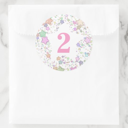 Number 2 TWO Girls 2nd Birthday Pastel Stars Classic Round Sticker | Zazzle