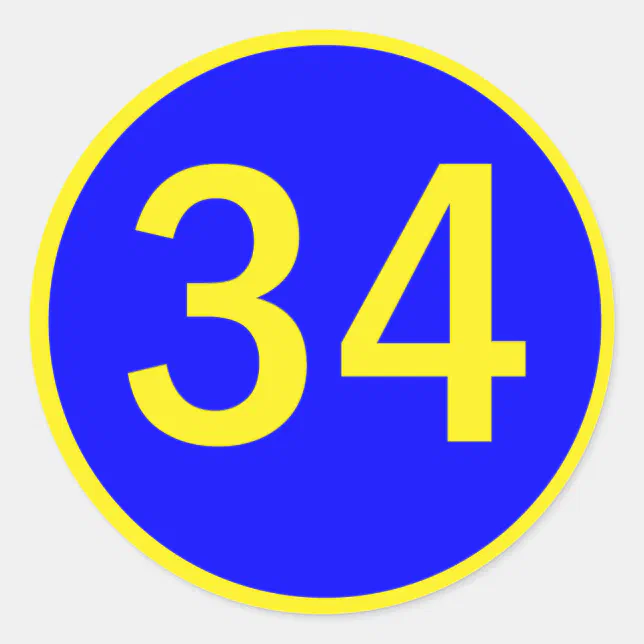number 34 in a circle classic round sticker | Zazzle