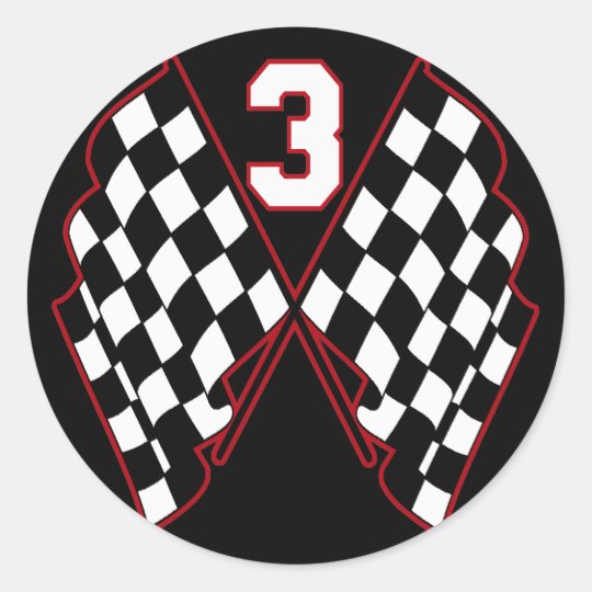 NUMBER 3 AND CHECKERED FLAGS CLASSIC ROUND STICKER | Zazzle.com