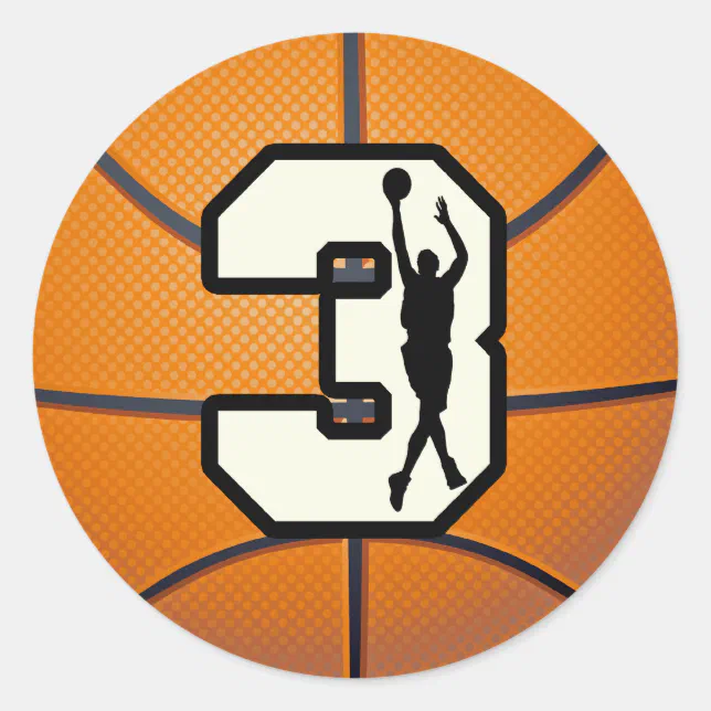 Number 3 Basketball and Player Classic Round Sticker | Zazzle