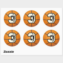 Number 3 Basketball and Player Classic Round Sticker | Zazzle