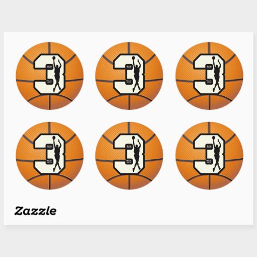 Number 3 Basketball and Player Classic Round Sticker | Zazzle