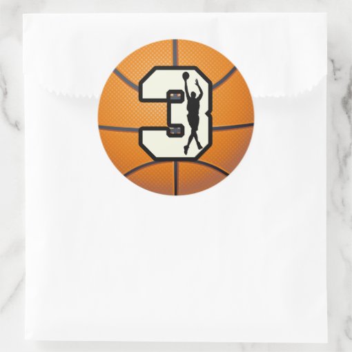 Number 3 Basketball and Player Classic Round Sticker | Zazzle