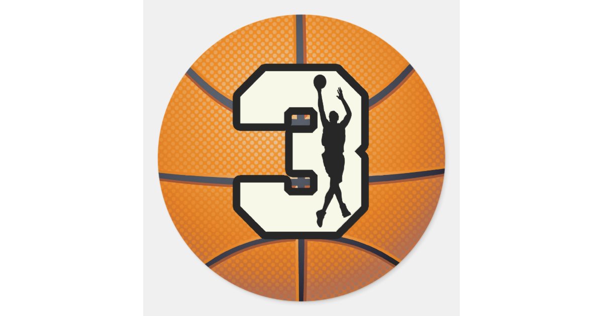 Number 3 Basketball and Player Classic Round Sticker | Zazzle