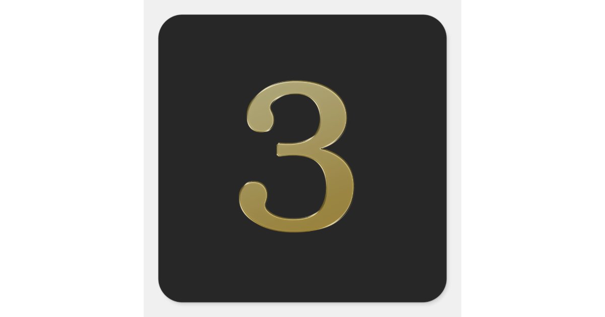 Number 3 gold square sticker | Zazzle