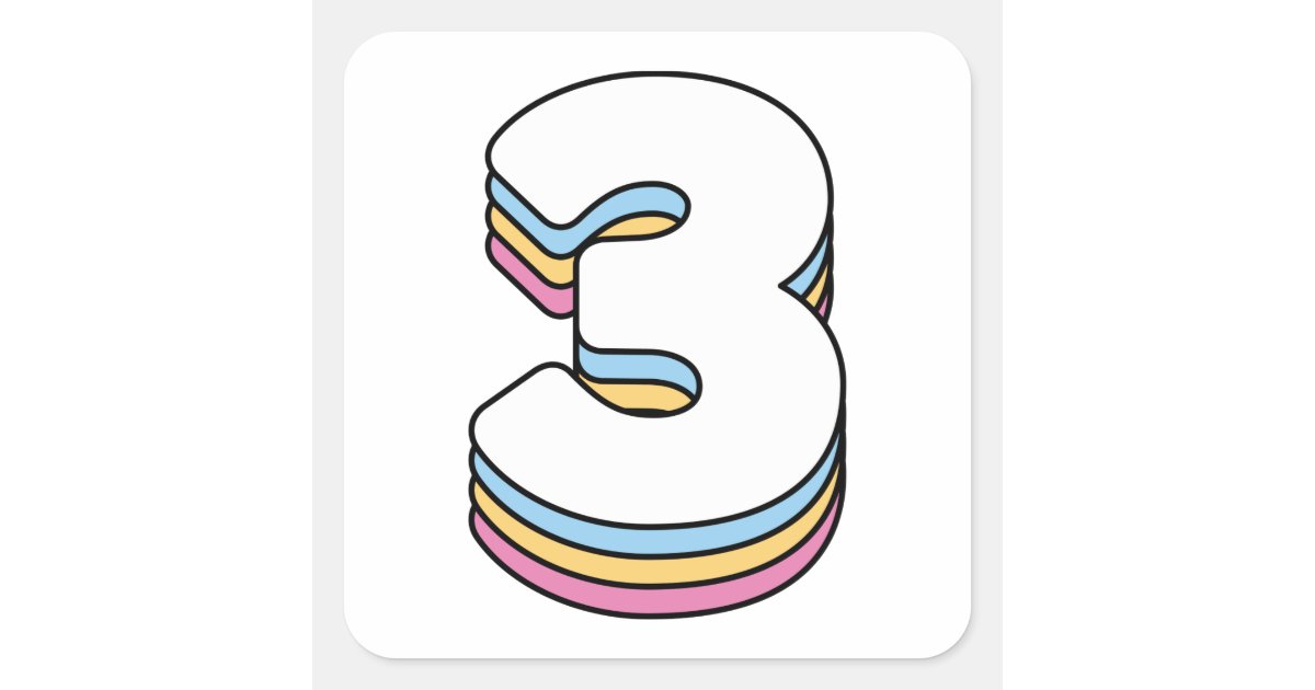 Number 3 Three Cute Rainbow Birthday Numbers Square Sticker | Zazzle