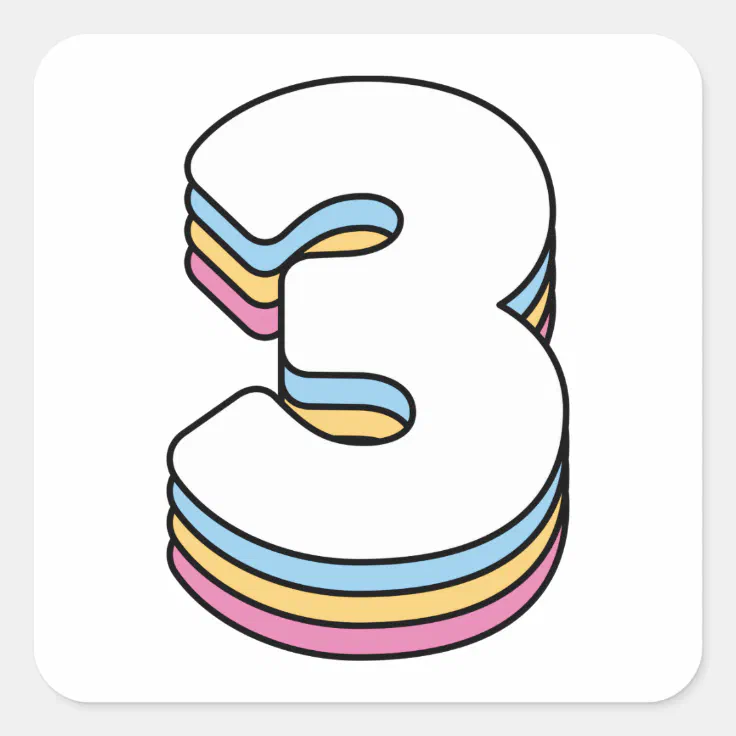 Number 3 Three Cute Rainbow Birthday Numbers Square Sticker | Zazzle