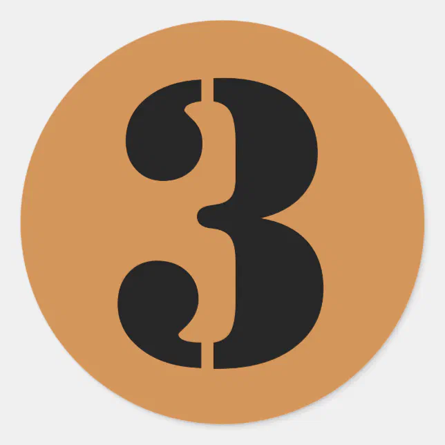 Number 3 Three Peru Gold Stencil Numbers by Janz Classic Round Sticker ...