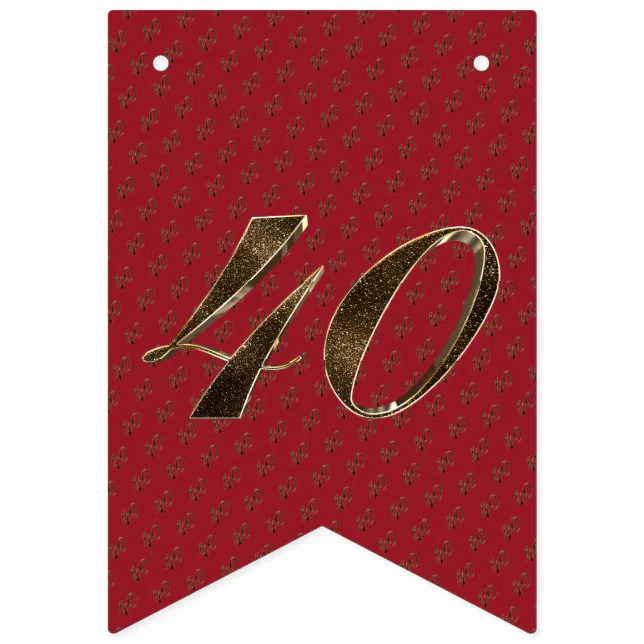 Number 40 40th Anniversary Ruby Gold Typography Bunting Flags | Zazzle