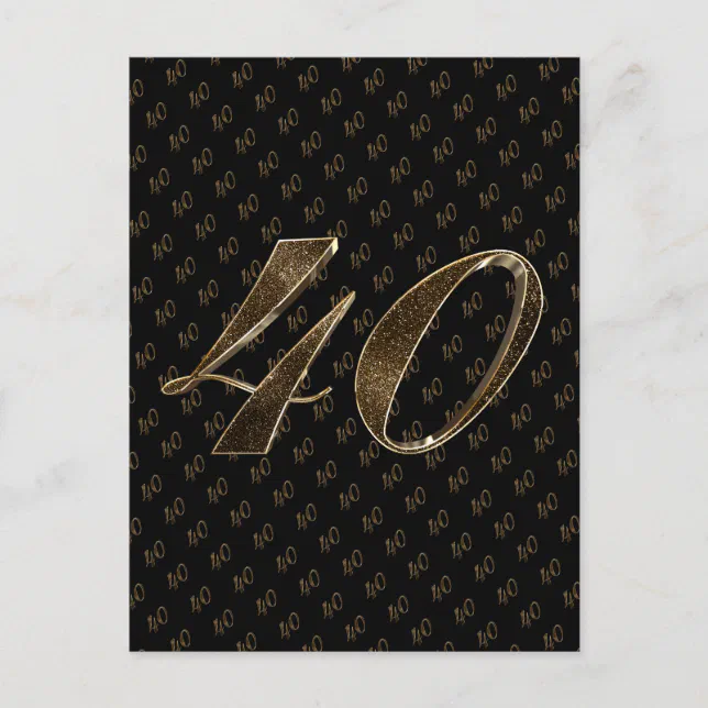 Number 40 Black Gold 40th Birthday Anniversary Postcard | Zazzle