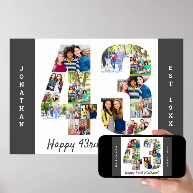 Number 43 Photo Collage for 43rd Birthday Poster | Zazzle