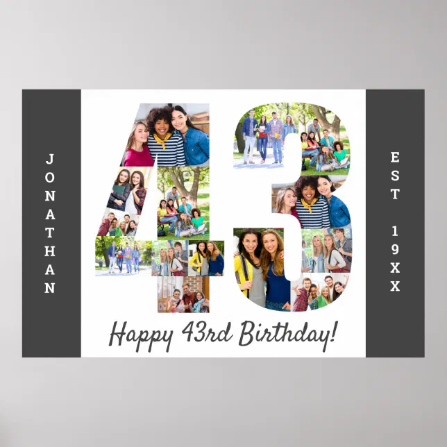 Number 43 Photo Collage for 43rd Birthday Poster | Zazzle