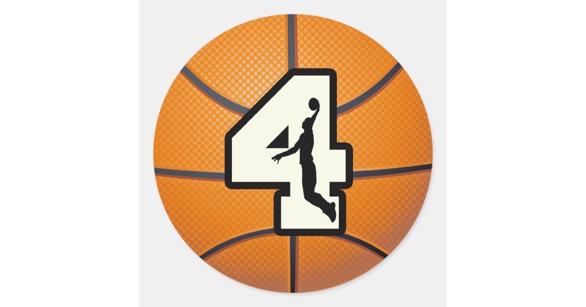 Number 4 Basketball and Player Classic Round Sticker | Zazzle