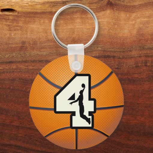 Number 4 Basketball and Player Keychain | Zazzle
