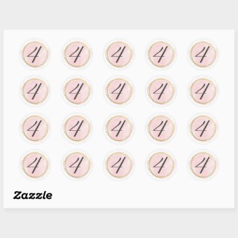 Number 4 Four Monogram Blush Pink Watercolor Gold Classic Round Sticker ...