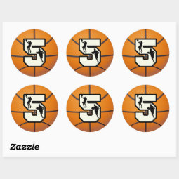 Number 5 Basketball and Player Classic Round Sticker | Zazzle