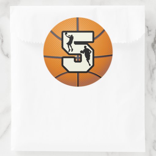 Number 5 Basketball and Player Classic Round Sticker | Zazzle