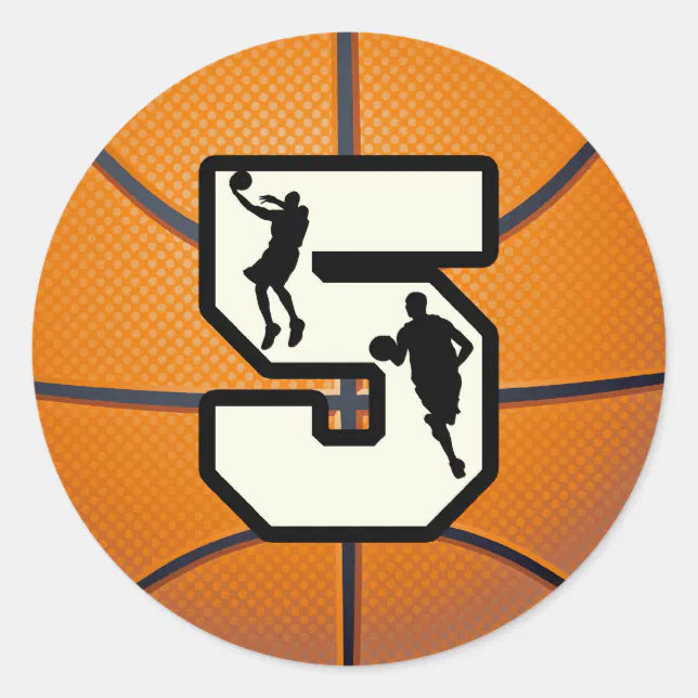 Number 5 Basketball and Player Classic Round Sticker | Zazzle