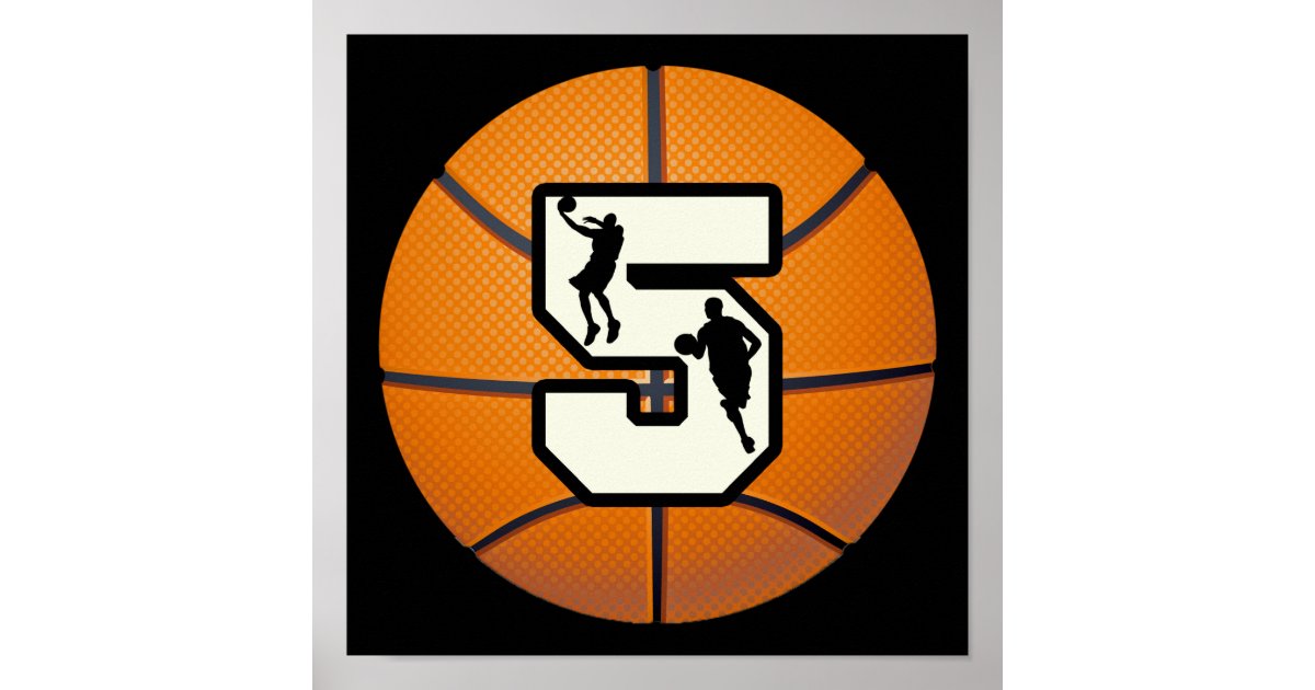 Number 5 Basketball and Players Poster | Zazzle
