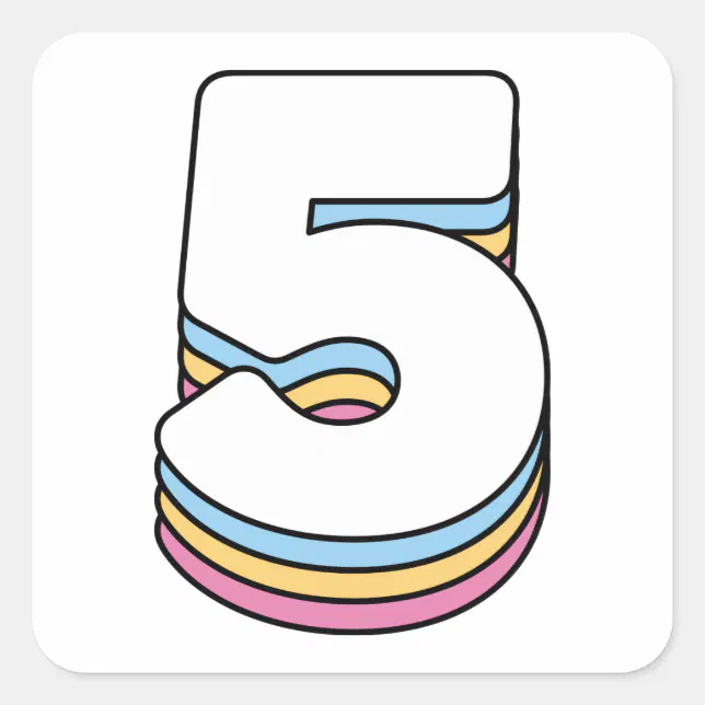 Number 5 Five Cute Rainbow Birthday Numbers Square Sticker | Zazzle