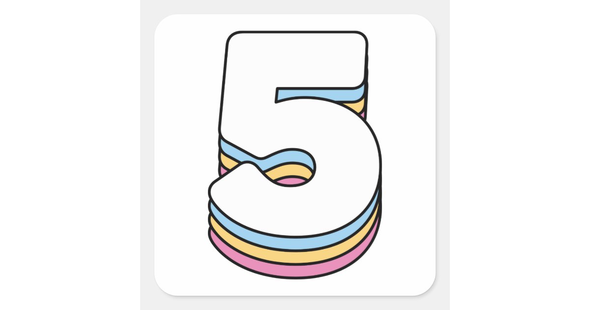 Number 5 Five Cute Rainbow Birthday Numbers Square Sticker | Zazzle