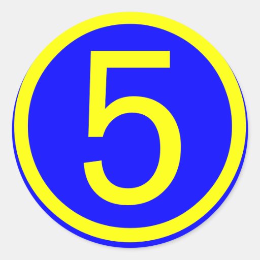 number 5 in a circle, blue background classic round sticker | Zazzle