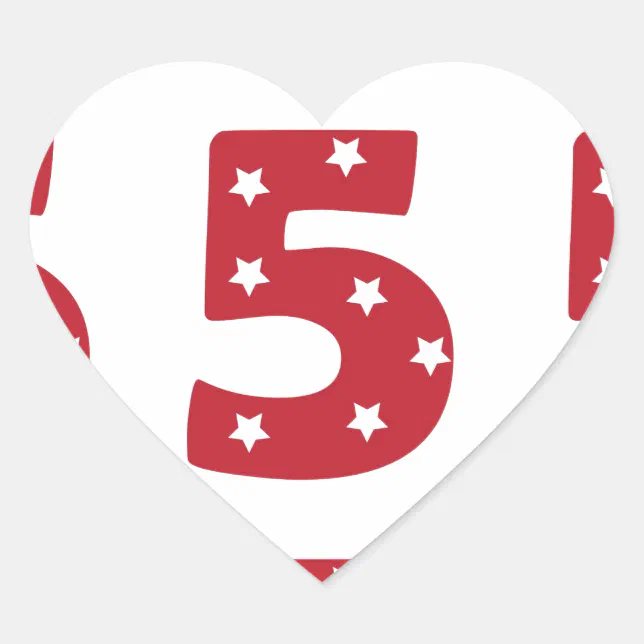 Number 5 - White Stars on Dark Red Heart Sticker | Zazzle