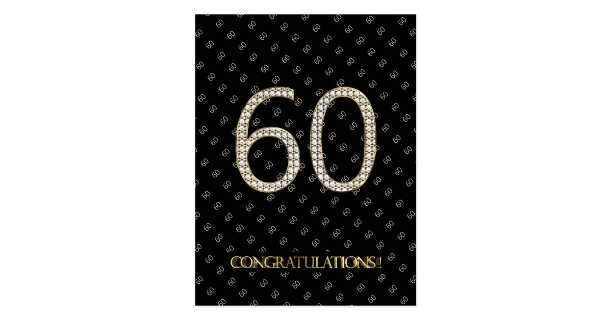 Number 60 Black Gold 60th Birthday Diamond Wedding Postcard | Zazzle.com