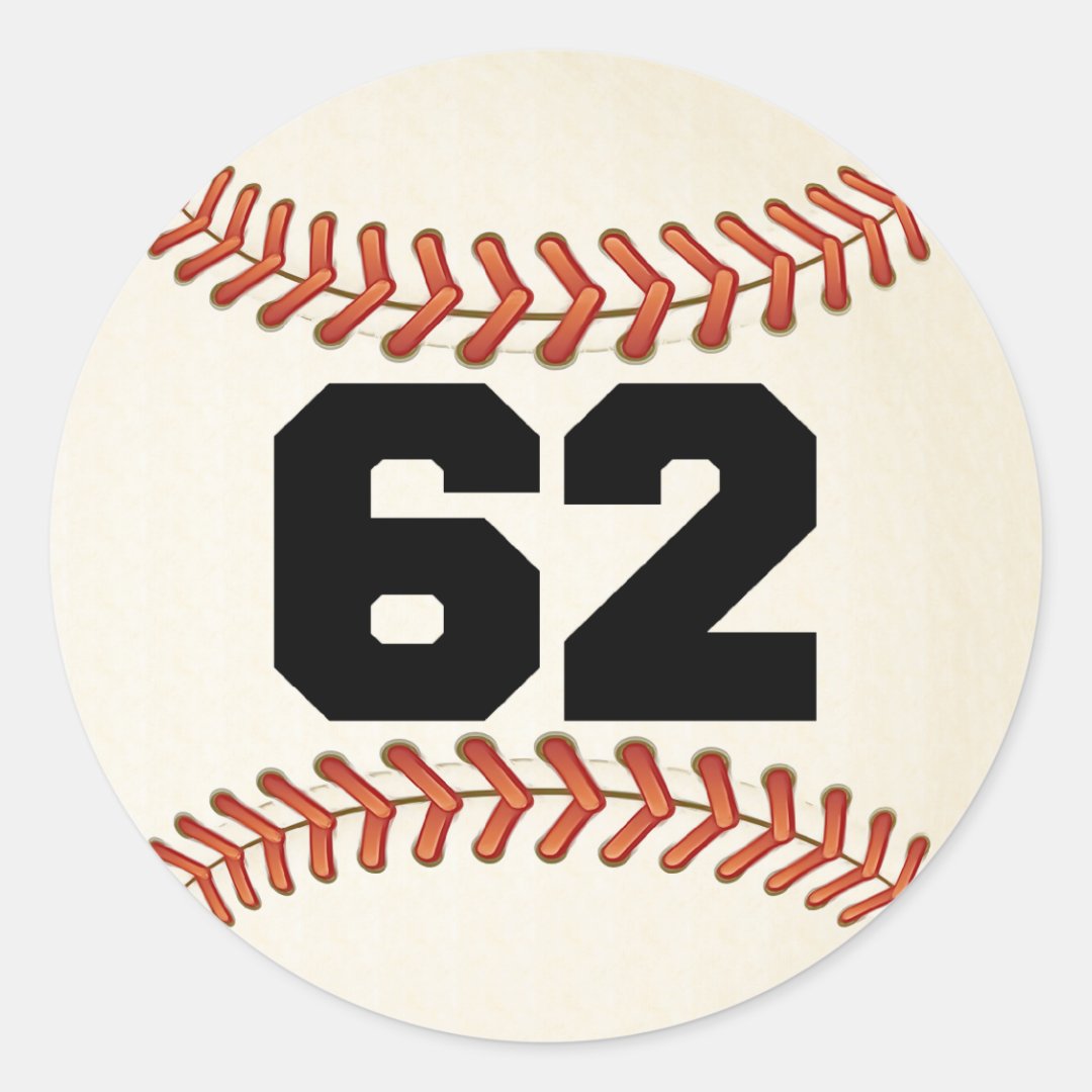 Number 62 Baseball Classic Round Sticker | Zazzle