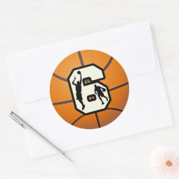 Number 6 Basketball and Players Classic Round Sticker | Zazzle