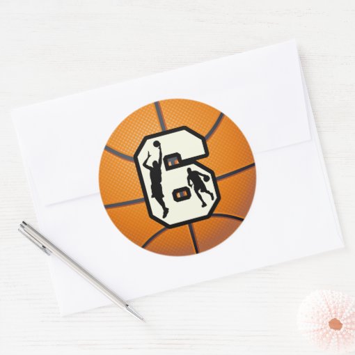Number 6 Basketball and Players Classic Round Sticker | Zazzle