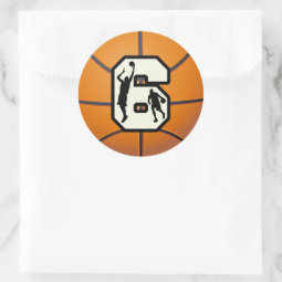 Number 6 Basketball and Players Classic Round Sticker | Zazzle