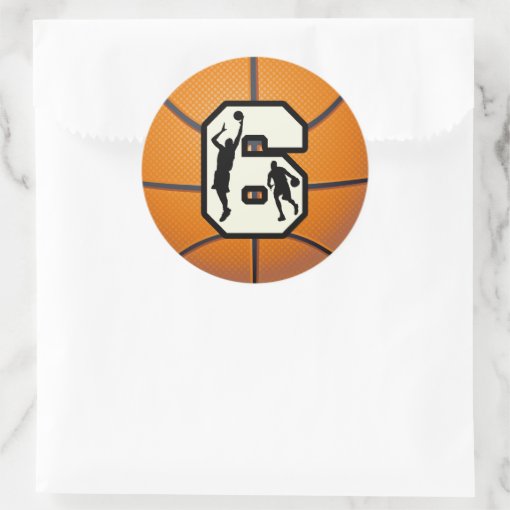 Number 6 Basketball and Players Classic Round Sticker | Zazzle