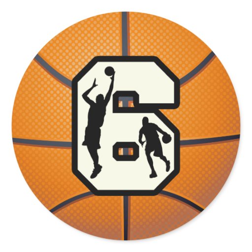 Number 6 Basketball and Players Classic Round Sticker | Zazzle