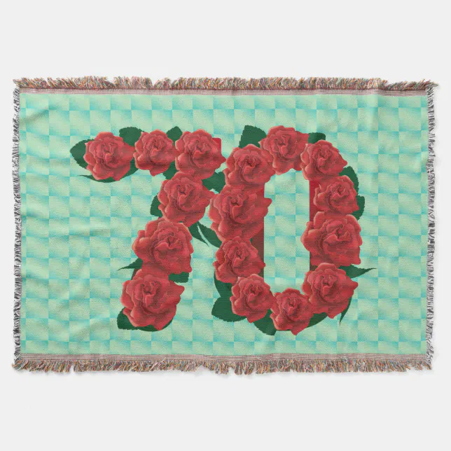Number 70 70th birthday red roses floral blanket | Zazzle