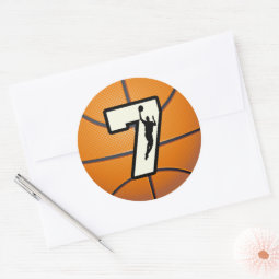 Number 7 Basketball and Player Classic Round Sticker | Zazzle