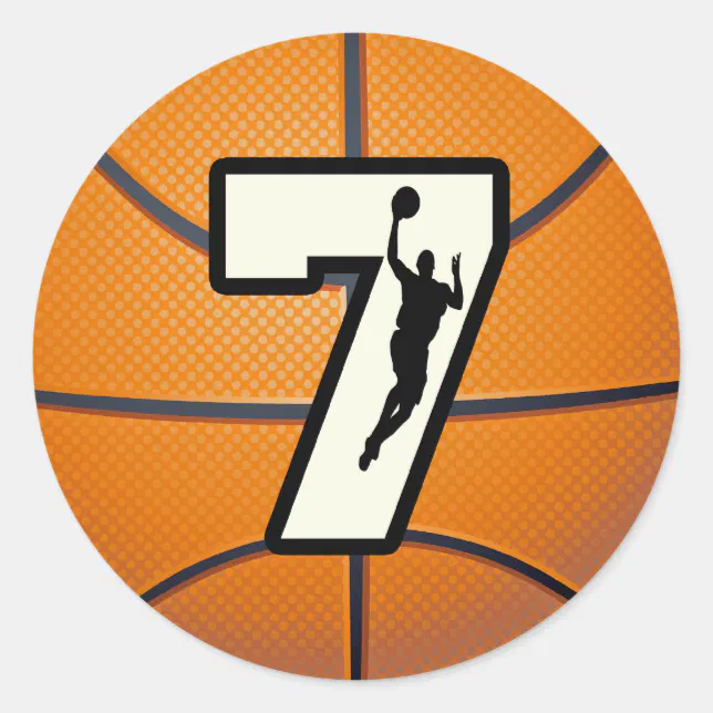 Number 7 Basketball and Player Classic Round Sticker | Zazzle