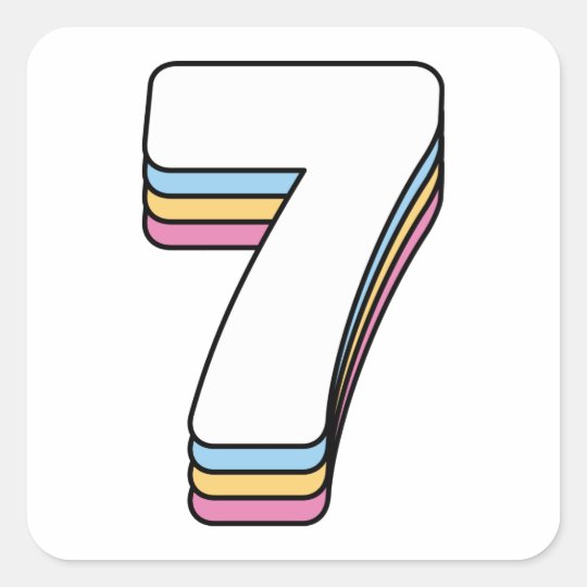 Number 7 Seven Cute Rainbow Birthday Numbers Square Sticker | Zazzle.com