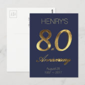 Number 80 80th Birthday Anniversary Blue Gold Postcard | Zazzle