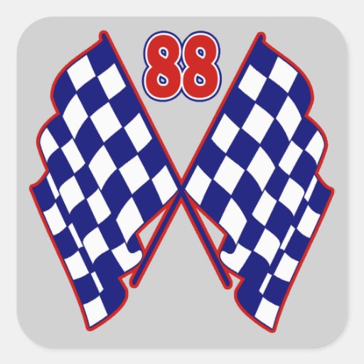 Number 88 and Checkered Flags Square Sticker | Zazzle