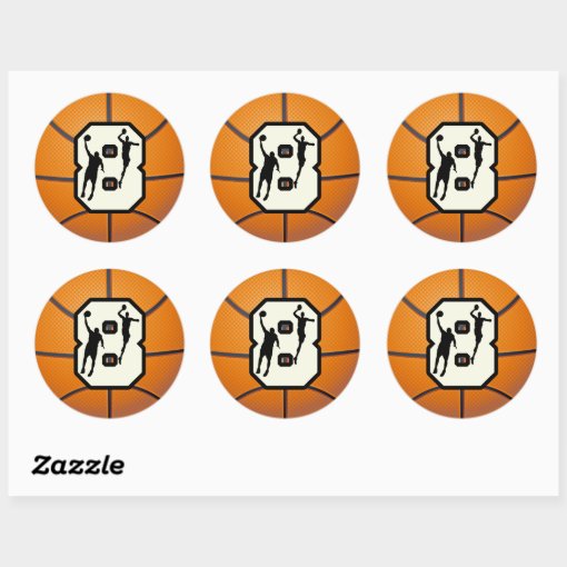 Number 8 Basketball and Players Classic Round Sticker | Zazzle