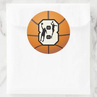 Number 8 Basketball and Players Classic Round Sticker | Zazzle