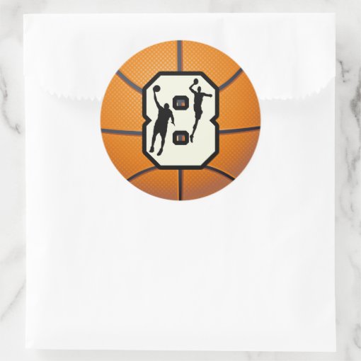 Number 8 Basketball and Players Classic Round Sticker | Zazzle