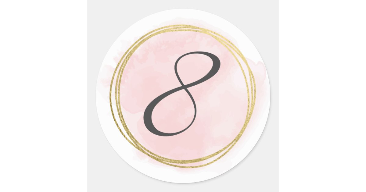 Number 8 Eight Monogram Blush Pink Watercolor Gold Classic Round ...