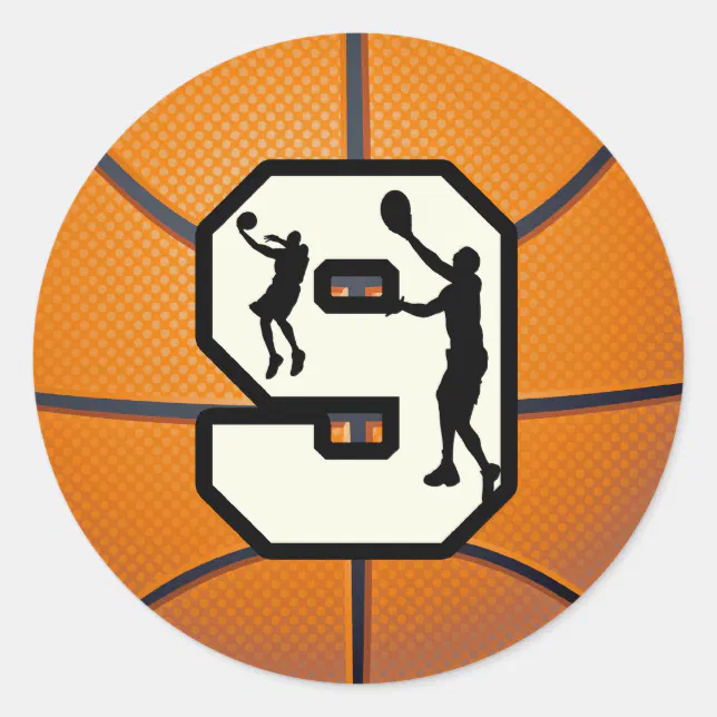 Number 9 Basketball and Player Classic Round Sticker | Zazzle