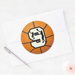 Number 9 Basketball and Player Classic Round Sticker | Zazzle