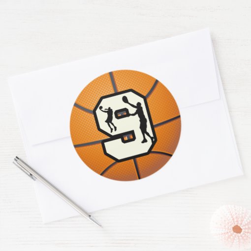 Number 9 Basketball and Player Classic Round Sticker | Zazzle