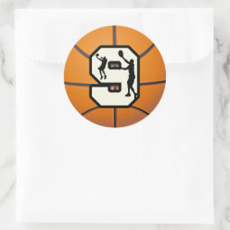 Number 9 Basketball and Player Classic Round Sticker | Zazzle